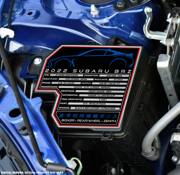 2023 TOYOTA GR86 Engine Bay Build Plaque – Pixel Autoworks